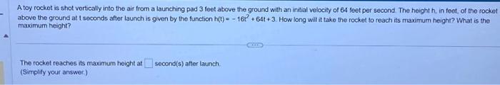 Solved A toy rocket is shot vertically into the air from a | Chegg.com
