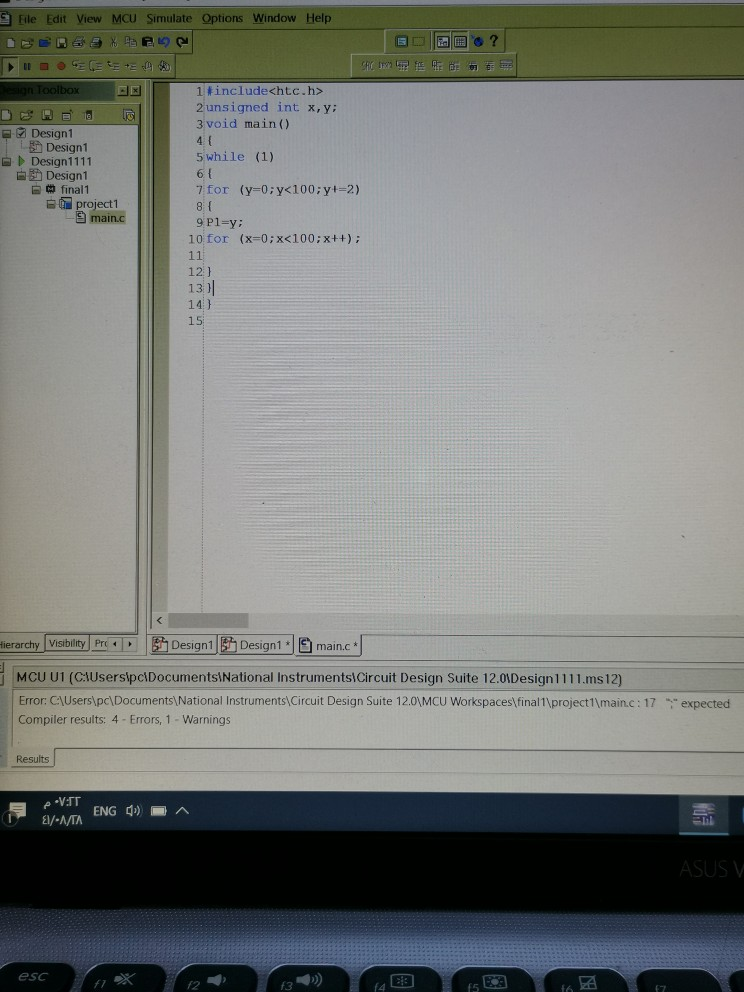 1111 - Multisim - [Design1 ' Edit View Place MCU | Chegg.com
