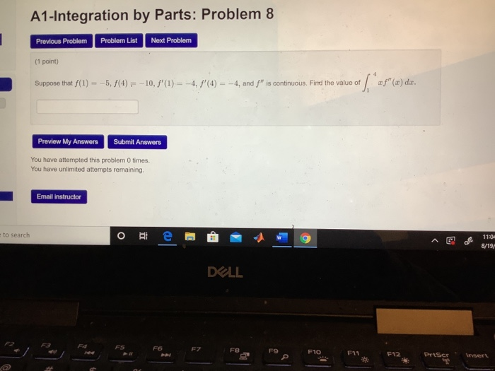 Solved A1-Integration by Parts: Problem 8 Previous Problem | Chegg.com