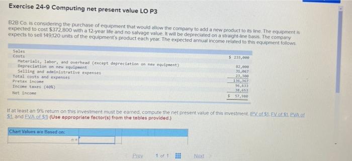 Solved Exercise 24-9 Computing net present value LO P3 B2B | Chegg.com