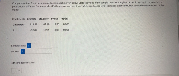 Solved Computer output for fitting a simple linear model is | Chegg.com