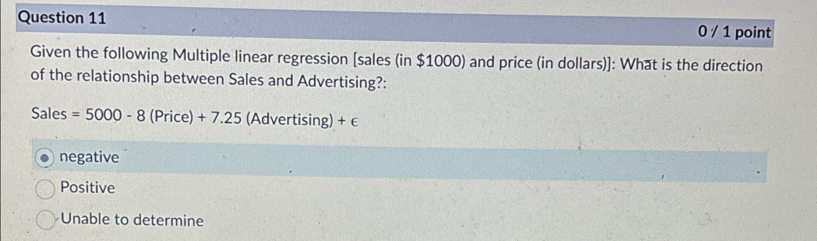 Solved Question 11Given the following Multiple linear | Chegg.com