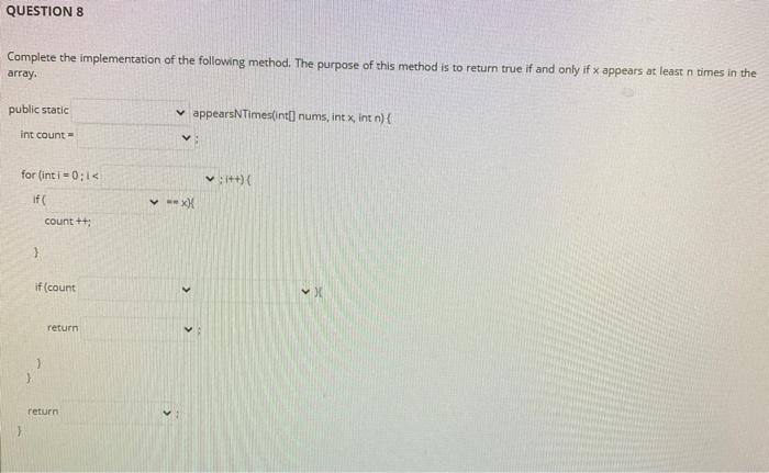 Solved QUESTION 8 Complete the implementation of the | Chegg.com