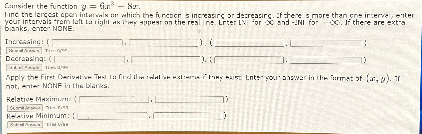Solved Consider the function y=6x2-8x.Find the largest open | Chegg.com