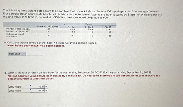 Solved The following three defense stocks are to be combined | Chegg.com