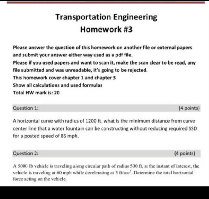 Solved Transportation Engineering Homework #3 Please answer | Chegg.com