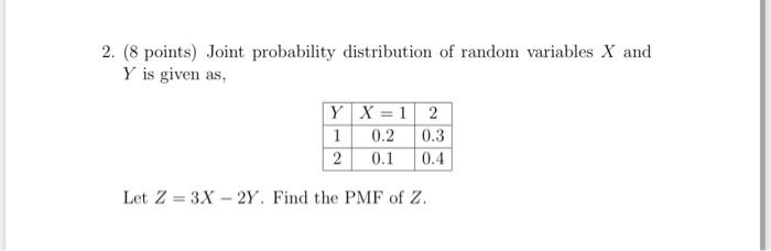 Solved 2. (8 points) Joint probability distribution of | Chegg.com