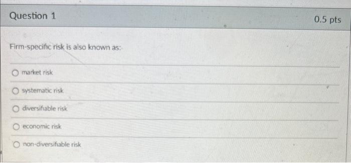 Solved Firm-specific risk is also known as: market risk | Chegg.com