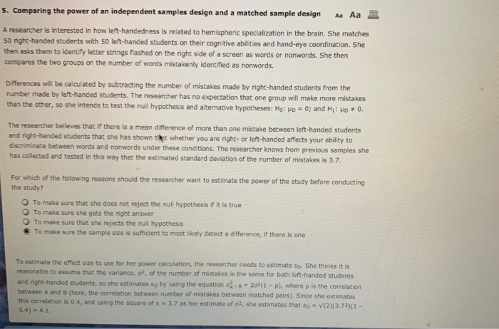 5. Comparing the power of an independent samples | Chegg.com