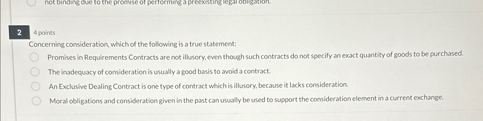 Solved 24 ﻿pointsConcerning consideration, which of the | Chegg.com