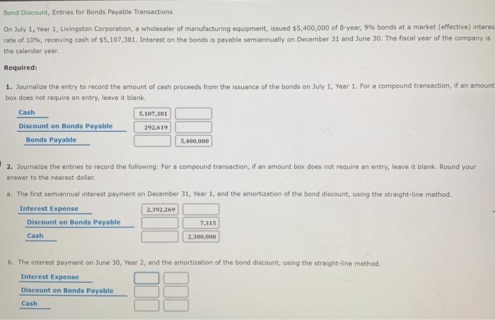 Solved Bond Discount, Entries for Bonds Payable Transactions | Chegg.com