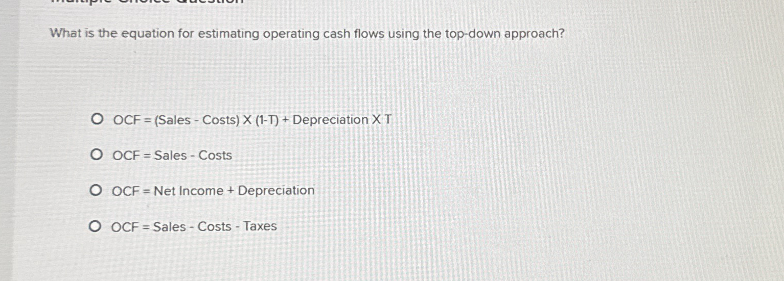 Solved What is the equation for estimating operating cash | Chegg.com