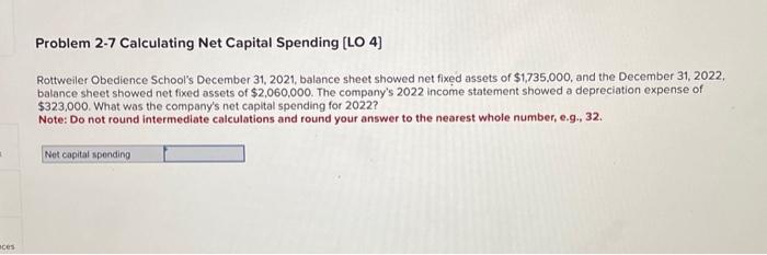 Solved Problem 2-7 Calculating Net Capital Spending [LO 4] | Chegg.com