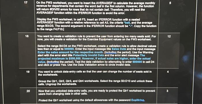 Solved 17 On the FWS worksheet you went to Insert the | Chegg.com