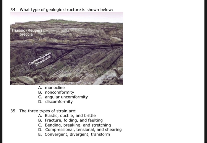 Solved 34. What type of geologic structure is shown below: | Chegg.com