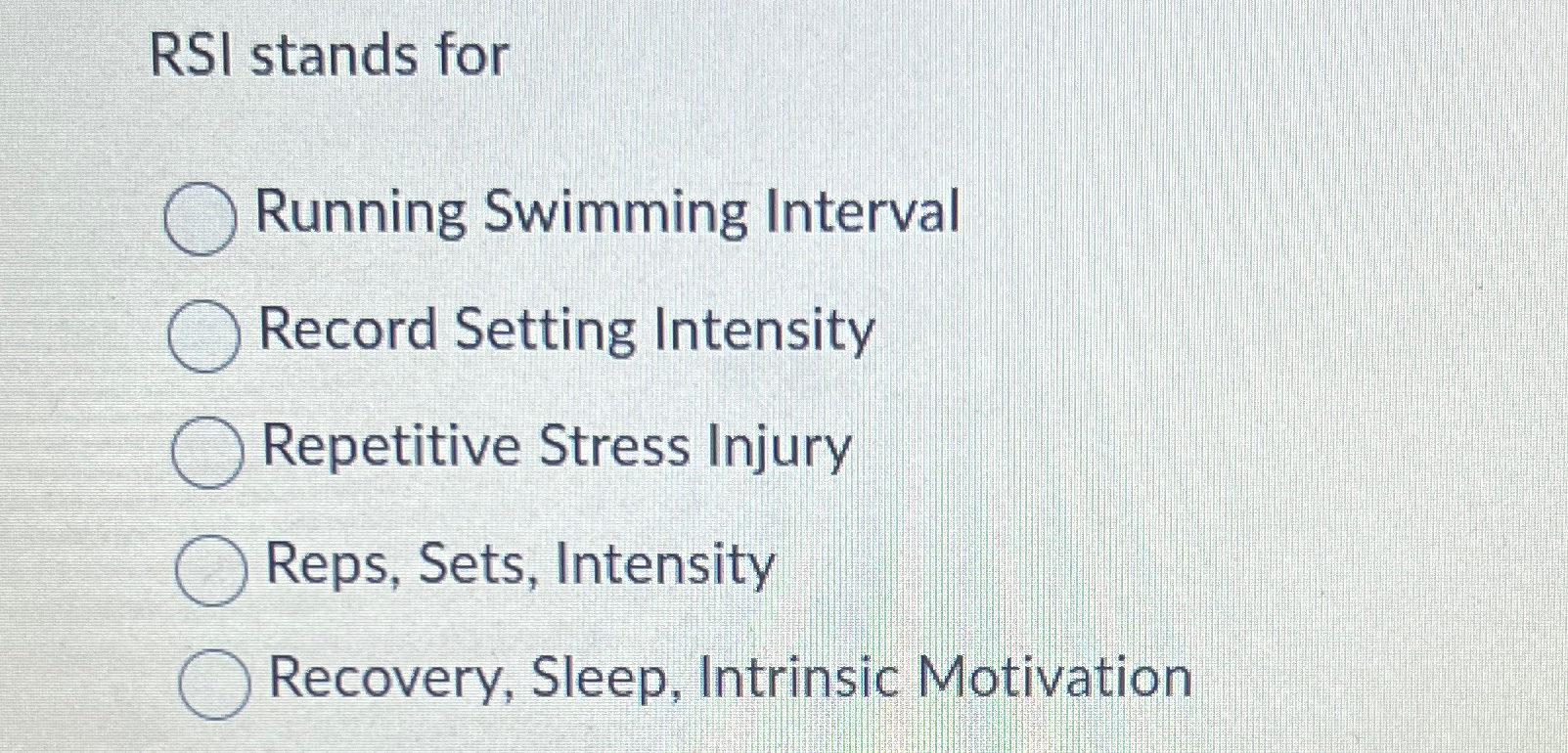 Solved RSI stands forRunning Swimming IntervalRecord Setting | Chegg.com