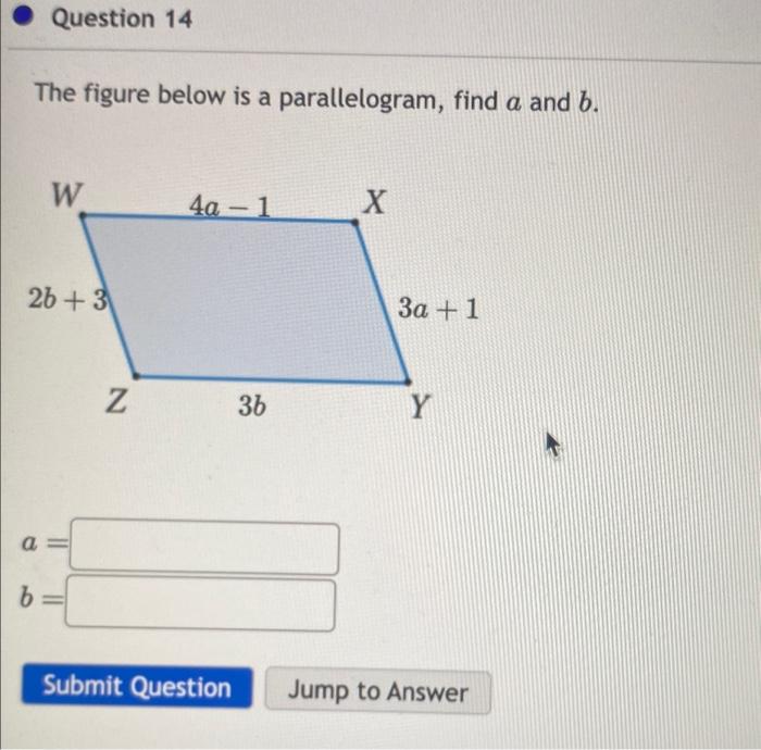 Solved Question 14 The figure below is a parallelogram, find | Chegg.com