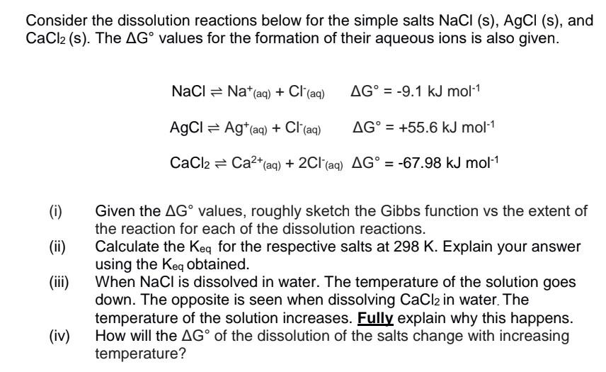 Solved Consider the dissolution reactions below for the | Chegg.com