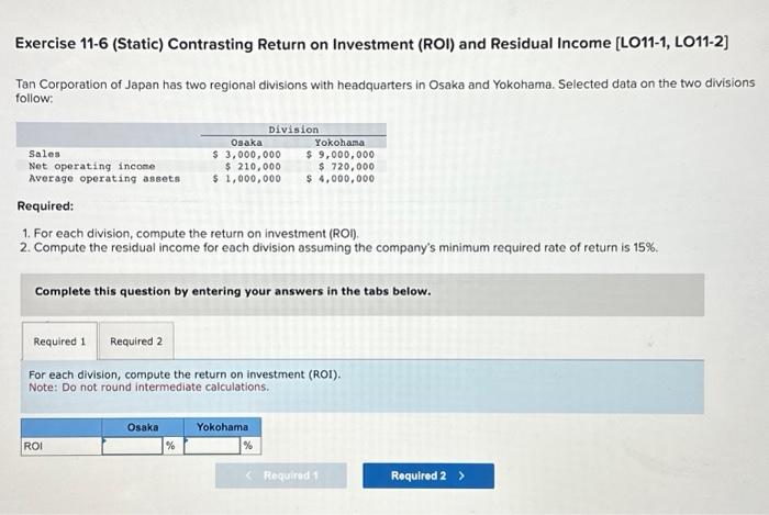 Solved Exercise 11-6 (Static) Contrasting Return on | Chegg.com