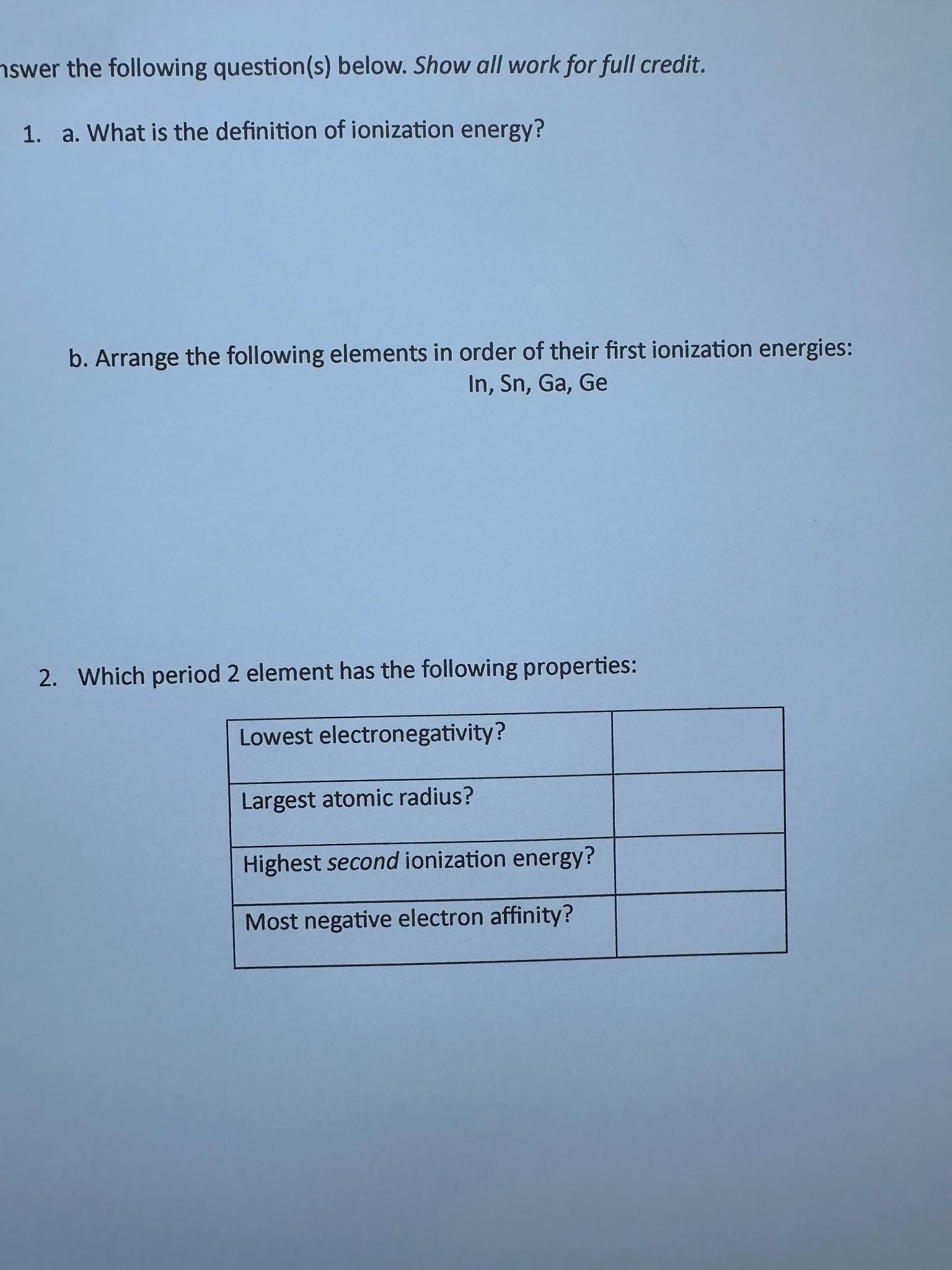 Solved nswer the following question(s) ﻿below. Show all work | Chegg.com