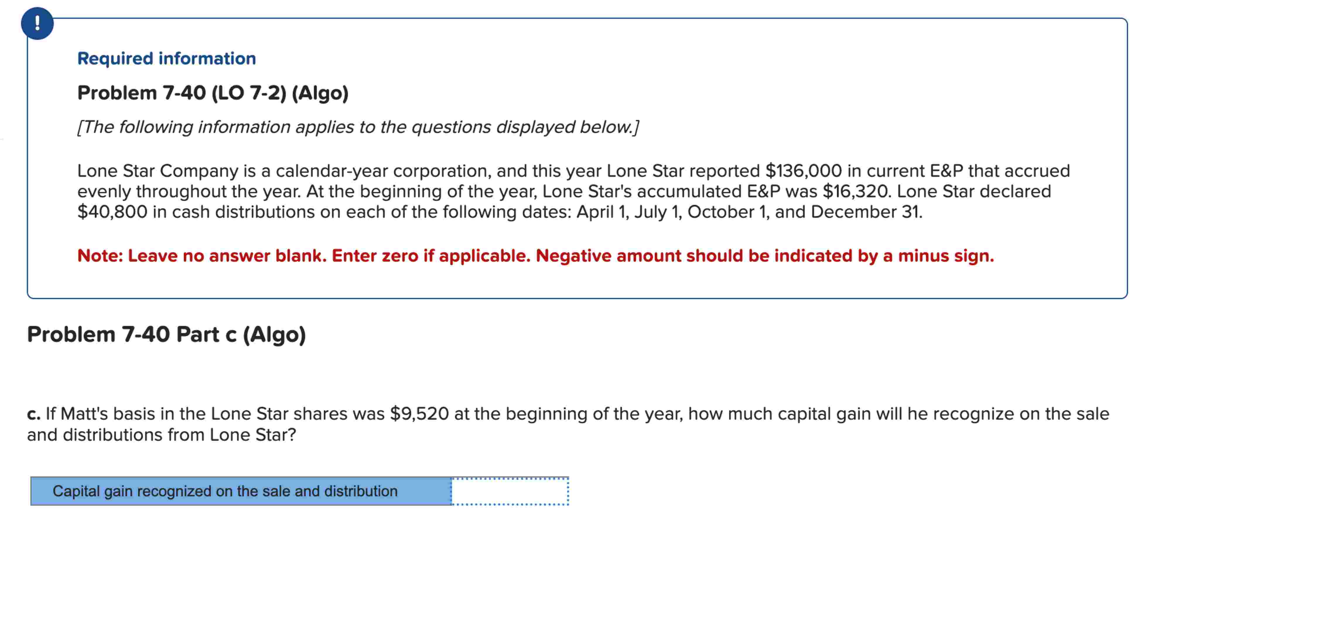 Solved \( ! \) ﻿Required information Problem 7-40 (LO | Chegg.com