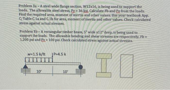 Solved Problem 3a - A steel wide flange section, W12x16, is | Chegg.com