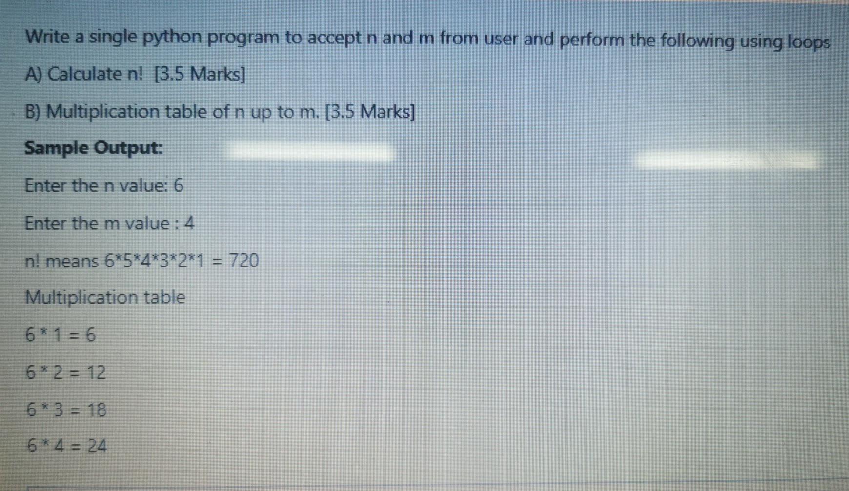Solved Write a single python program to accept n and m from | Chegg.com