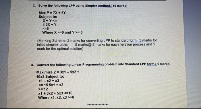 Solved 2. Solve the following LPP using Simplex method. 10 | Chegg.com