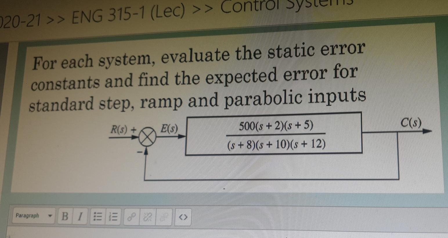 Solved 20-21 >> ENG 315-1 (Lec) > > Control For each system, | Chegg.com