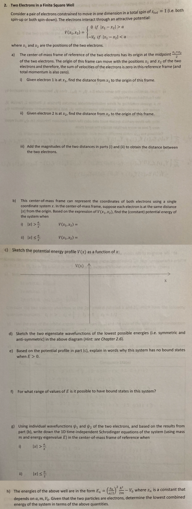 Two Electrons in a Finite Square WellConsider a pair | Chegg.com