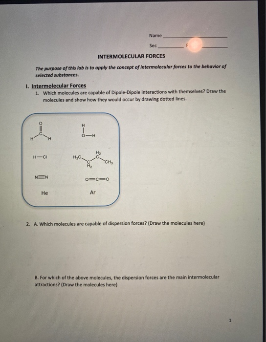 Solved Name Sec INTERMOLECULAR FORCES The purpose of this | Chegg.com