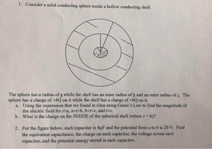 Solved 1. Consider a solid conducting sphere inside a hollow | Chegg.com