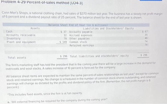 Solved Problem 4-29 Percent-ot-sales method [LO4-3] Conn | Chegg.com
