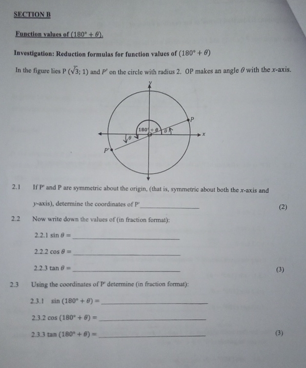 Solved SECTION BEunction values of (180°+θ)Investigation: | Chegg.com
