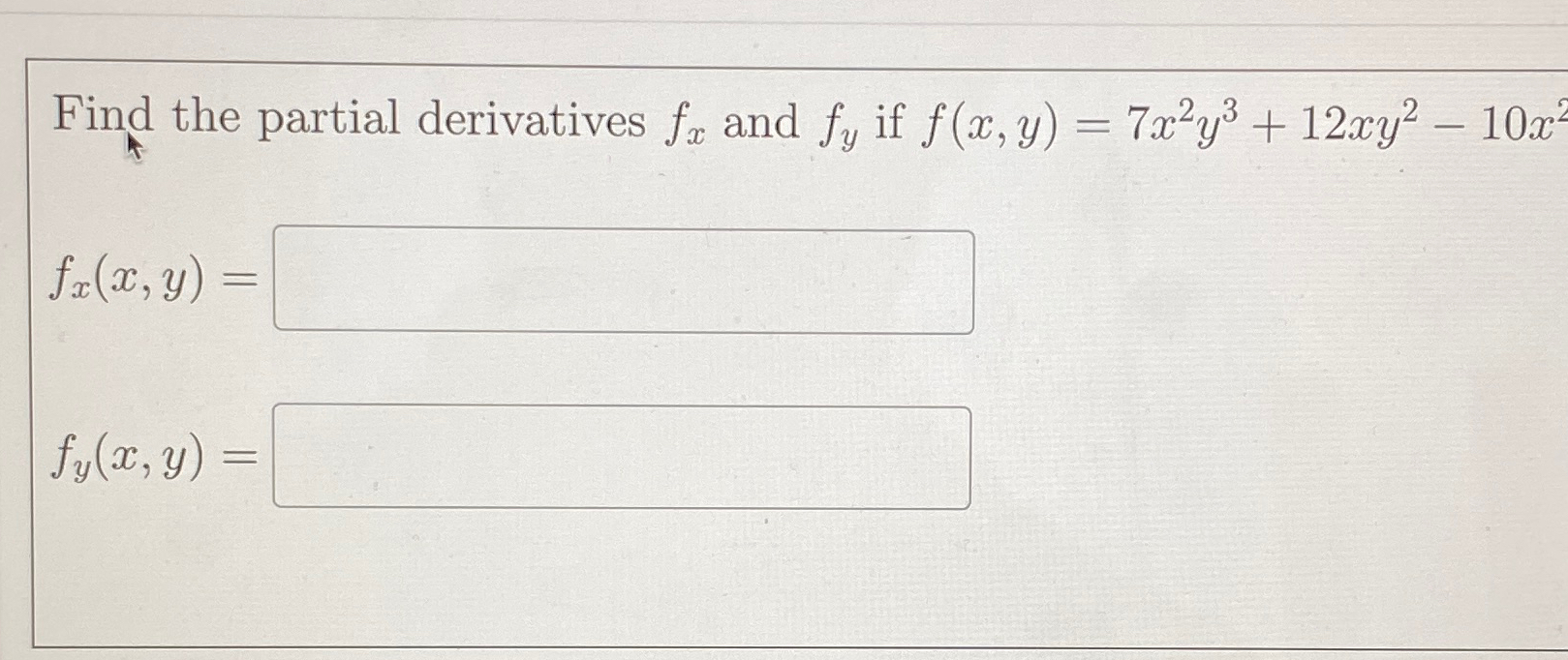 Solved Find the partial derivatives fx ﻿and fy ﻿if | Chegg.com