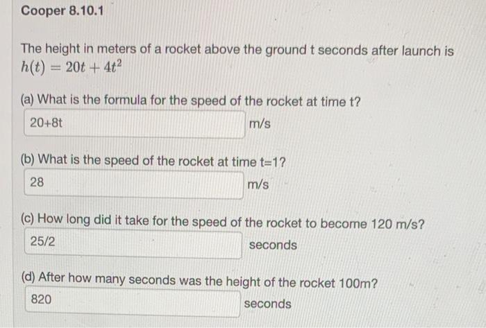 Solved The height in meters of a rocket above the ground t | Chegg.com