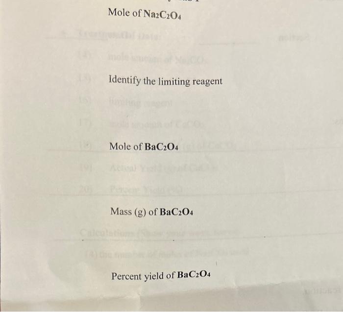 Solved Mole of Na2C2O4 Identify the limiting reagent Mole of | Chegg.com