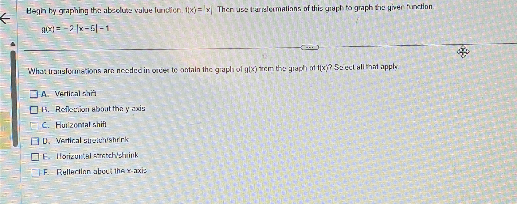Begin by graphing the absolute value function, | Chegg.com