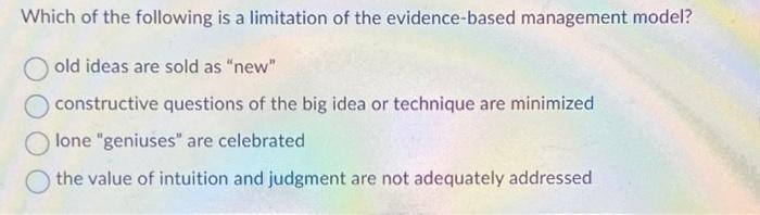 Solved Which of the following is a limitation of the | Chegg.com