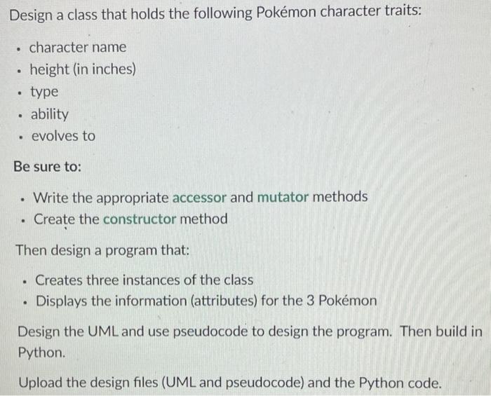 Solved Design a class that holds the following Pokémon | Chegg.com