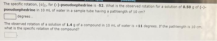 Solved The specific rotation, [alp, for pseudoephedrine | Chegg.com