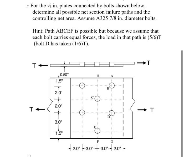 Solved 2. For the 1/2 in. plates connected by bolts shown | Chegg.com