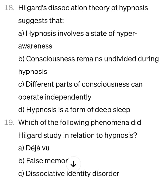 Solved Hilgard's dissociation theory of hypnosis suggests | Chegg.com