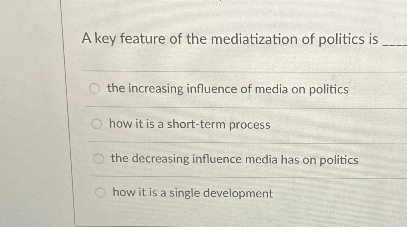 Solved A key feature of the mediatization of politics isthe | Chegg.com