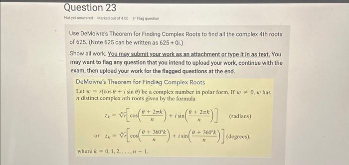 Solved Use DeMoivre's Theorem for Finding Complex Roots to | Chegg.com