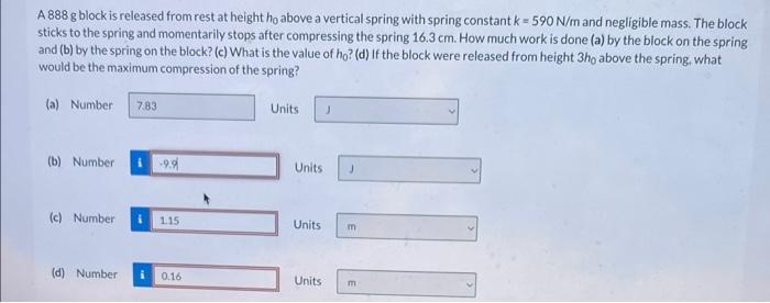 Solved A 888 g block is released from rest at height h0 | Chegg.com