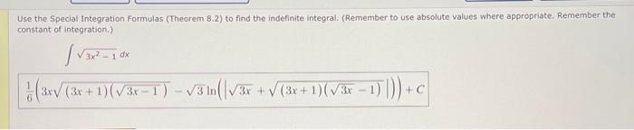 Solved Use the Special integration Formulas (Theorem 8.2) to | Chegg.com