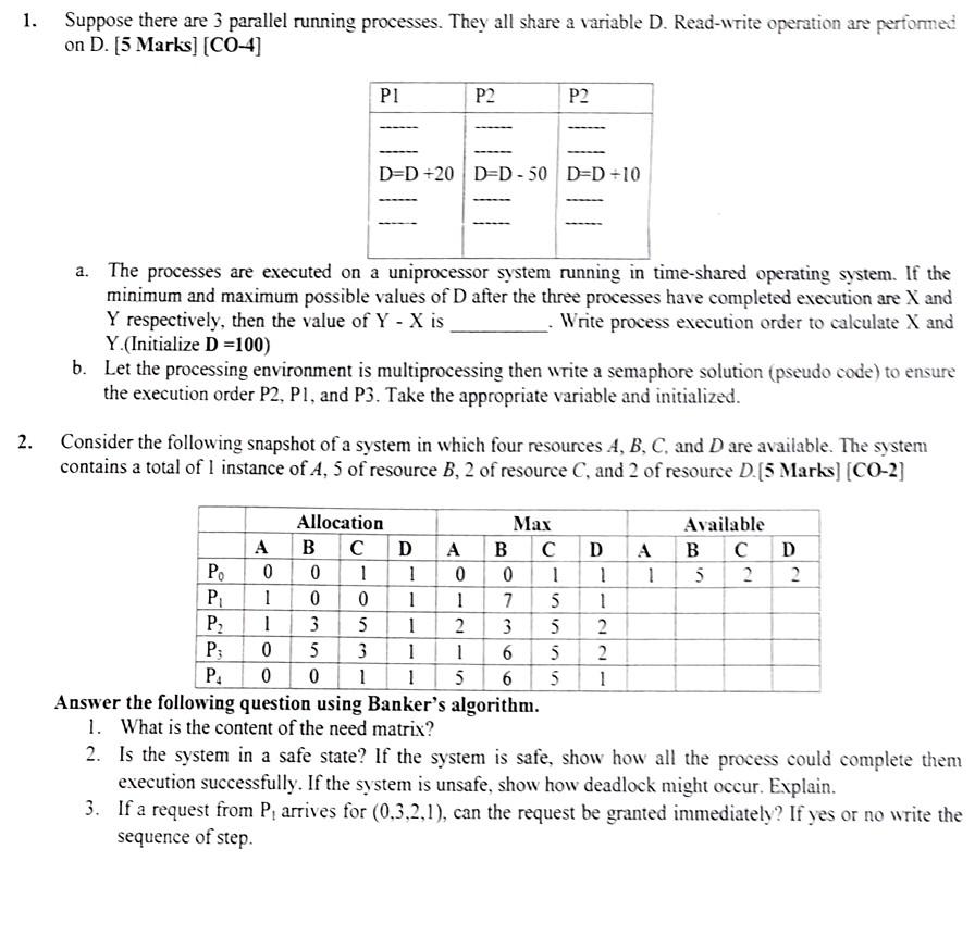 Solved Suppose there are 3 parallel running processes. They | Chegg.com