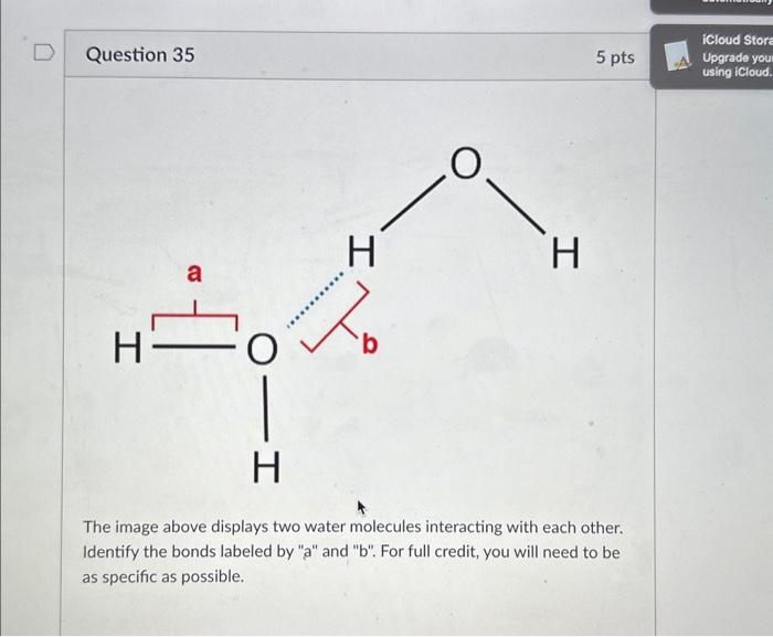 Solved The image above displays two water molecules | Chegg.com