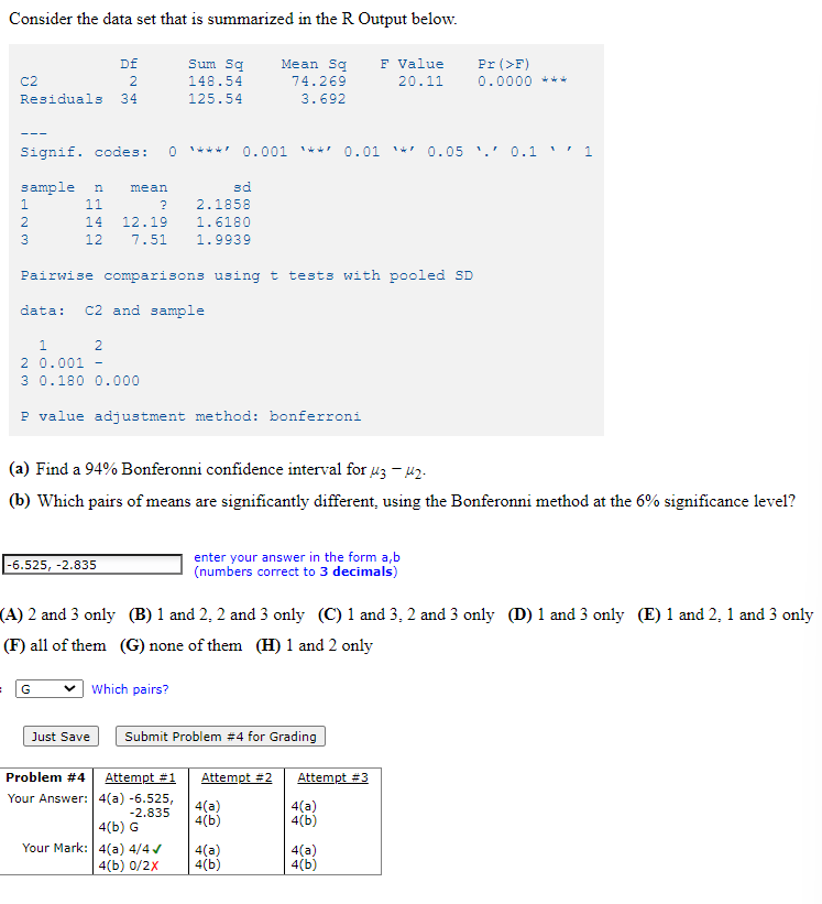 Solved Need help finding 4b, ﻿it is not GConsider the data | Chegg.com